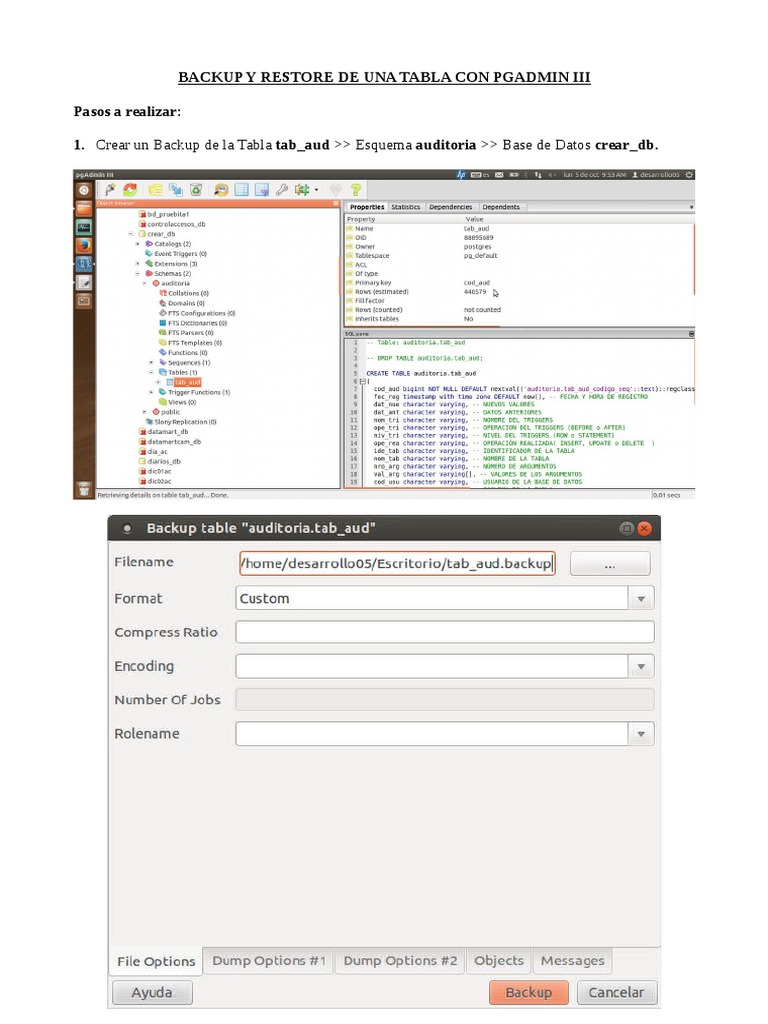 Backup y Restore de Una Tabla Con Pgadmin III | PDF | Apoyo | Datos de computadora