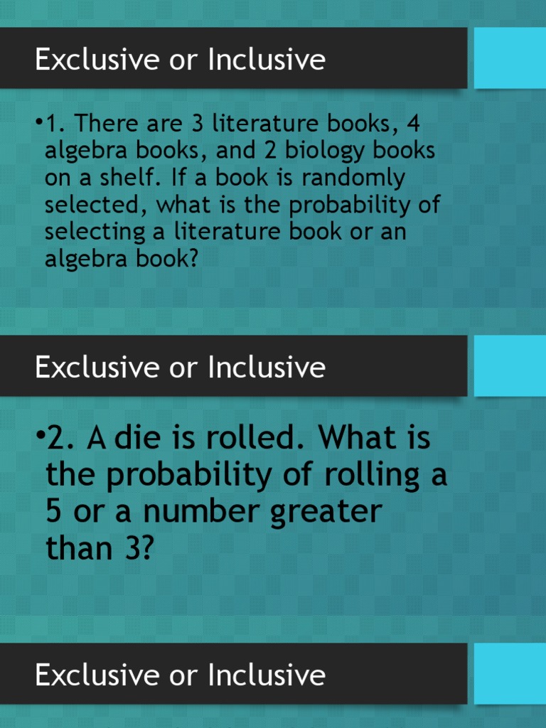 Inclusive vs Exclusive Probability Examples | PDF | Randomness ...