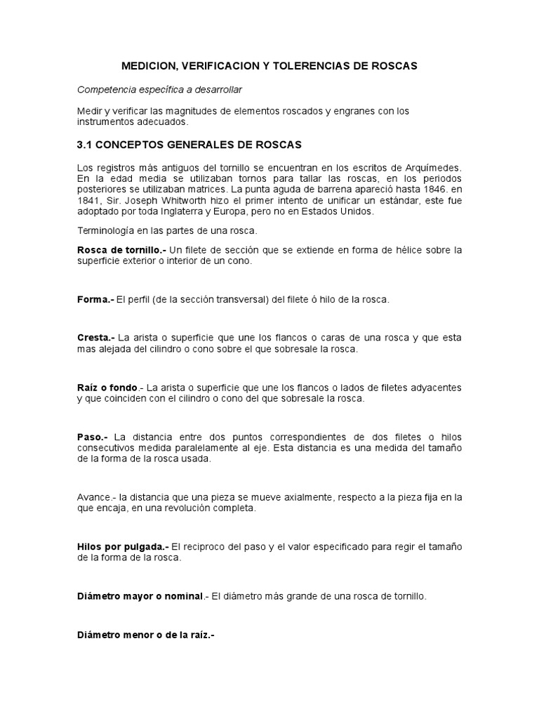 Medicion Verificacion de Roscas | PDF | Tornillo | Metalurgia