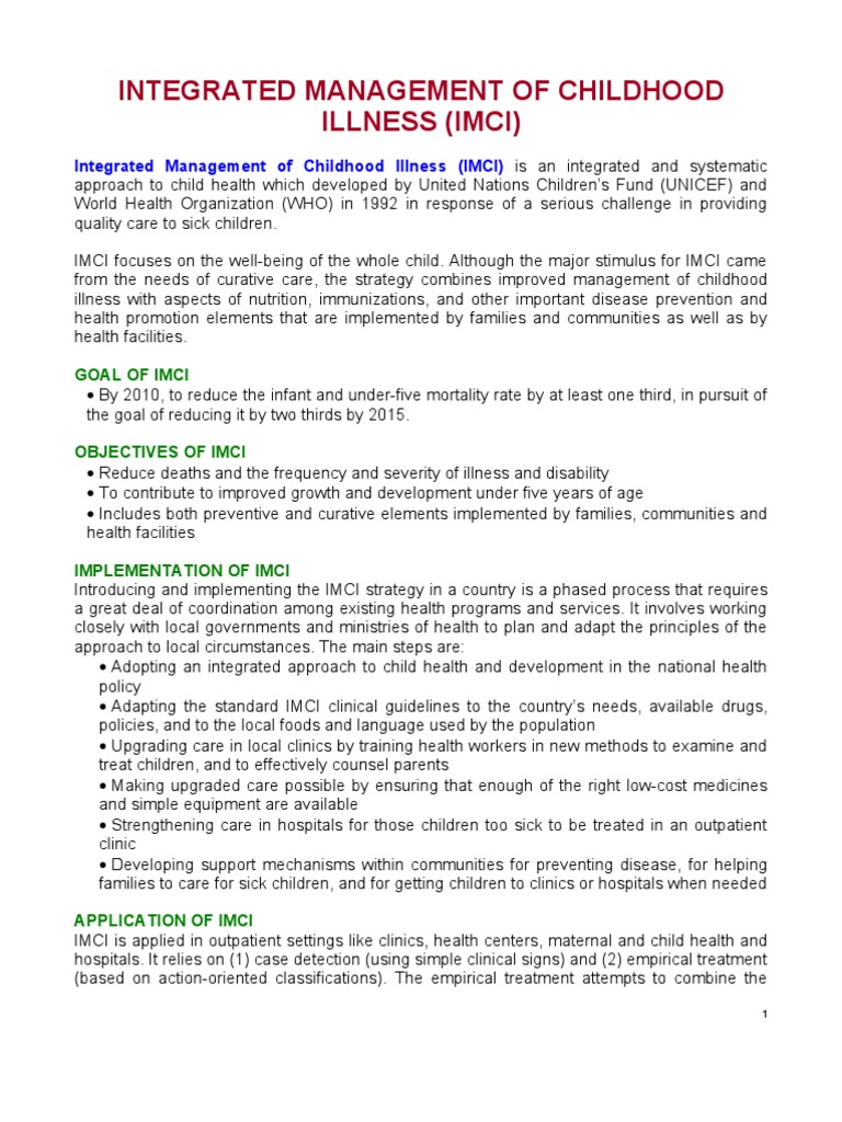 Integrated Management of Childhood Illness | PDF | Diarrhea | Breastfeeding