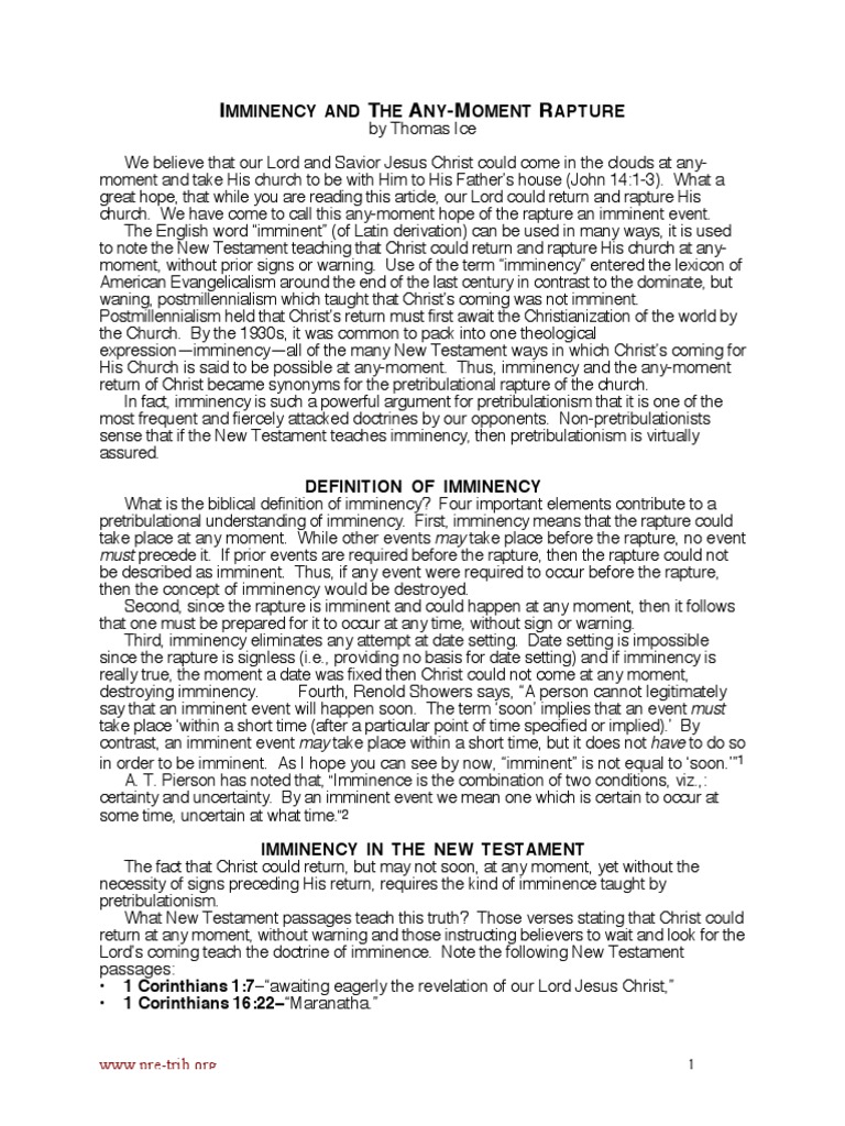 Imminency and The Any-Moment Rapture | PDF | Rapture | New Testament