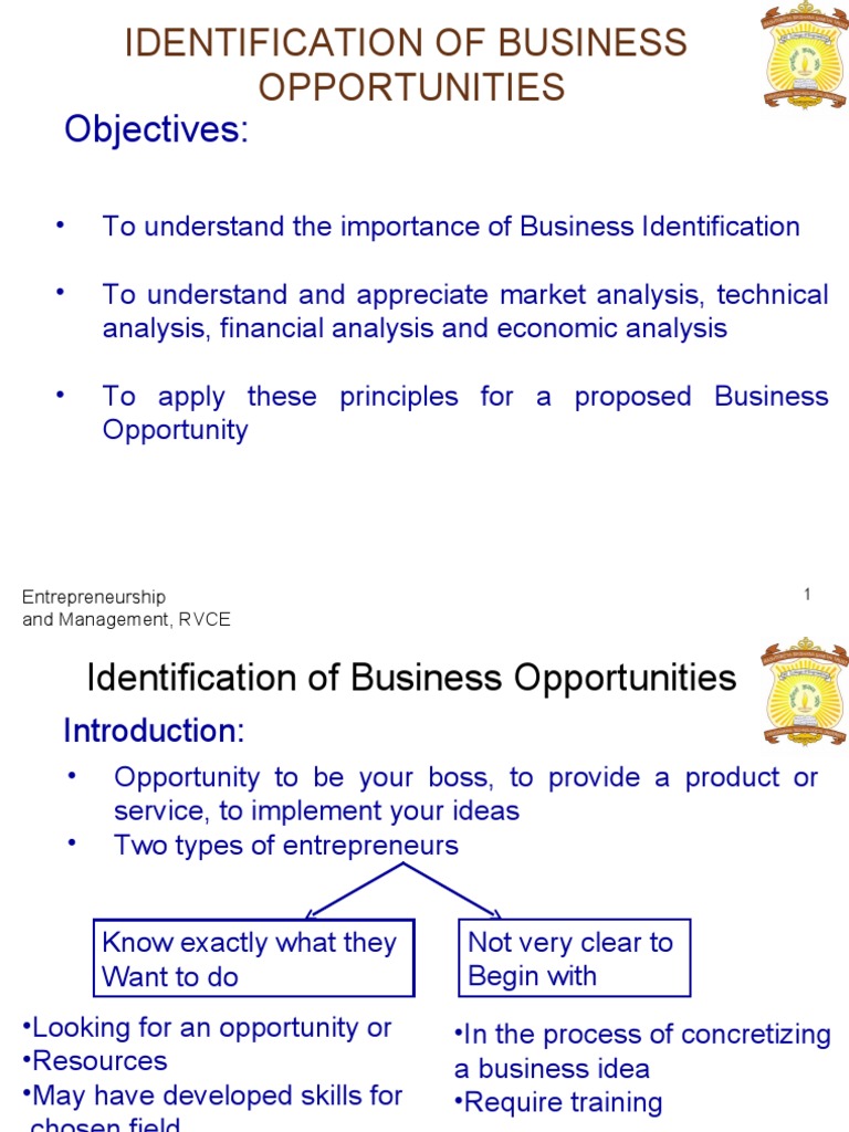 Objectives:: Identification of Business Opportunities | PDF | Economics ...