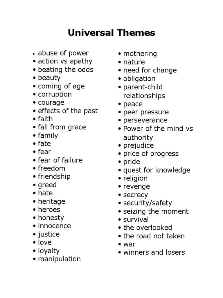 Universal Themes Documents | PDF | Courage | Narration