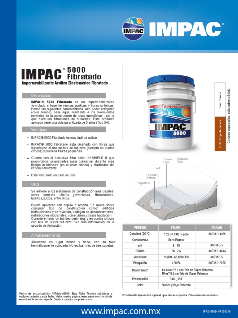 Ficha tecnica impermeabilizante IMPAC 5000 fibratado. | Cemento | El ...