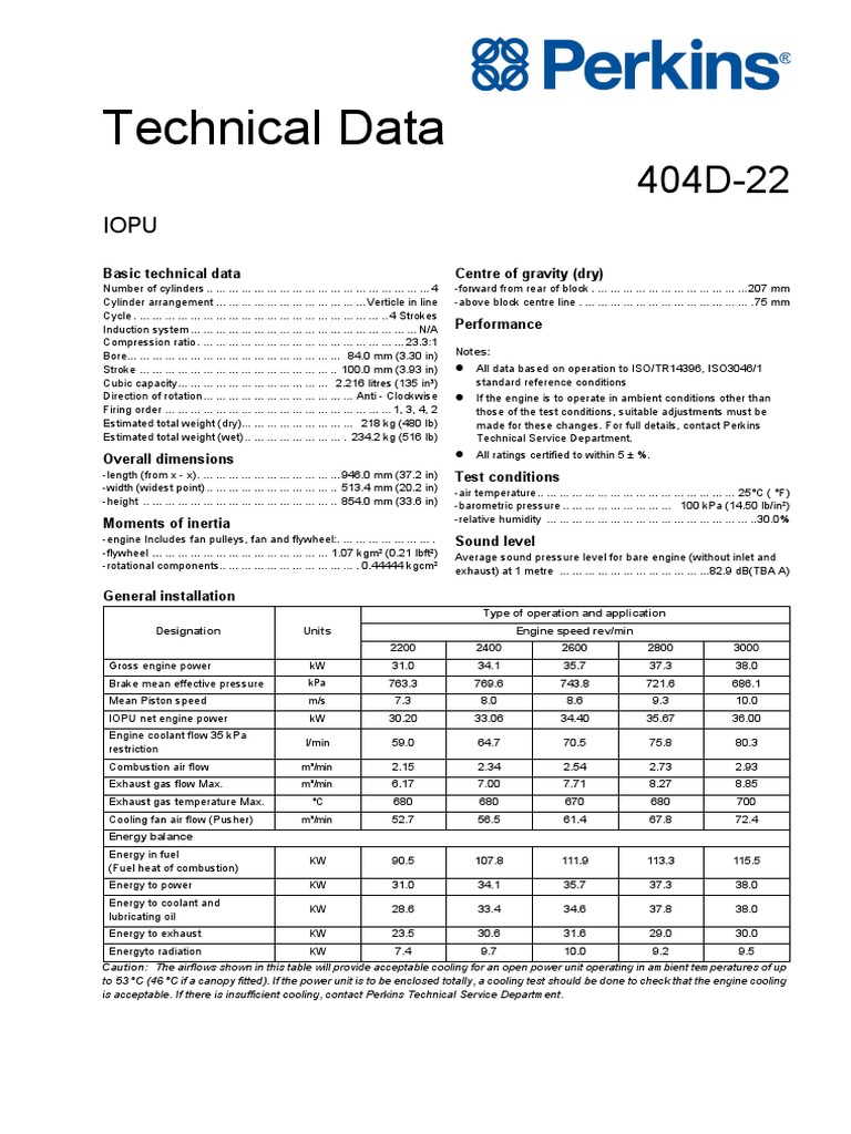 Perkins 404D-22G Model - Data | PDF | Motor Oil | Vehicle Parts