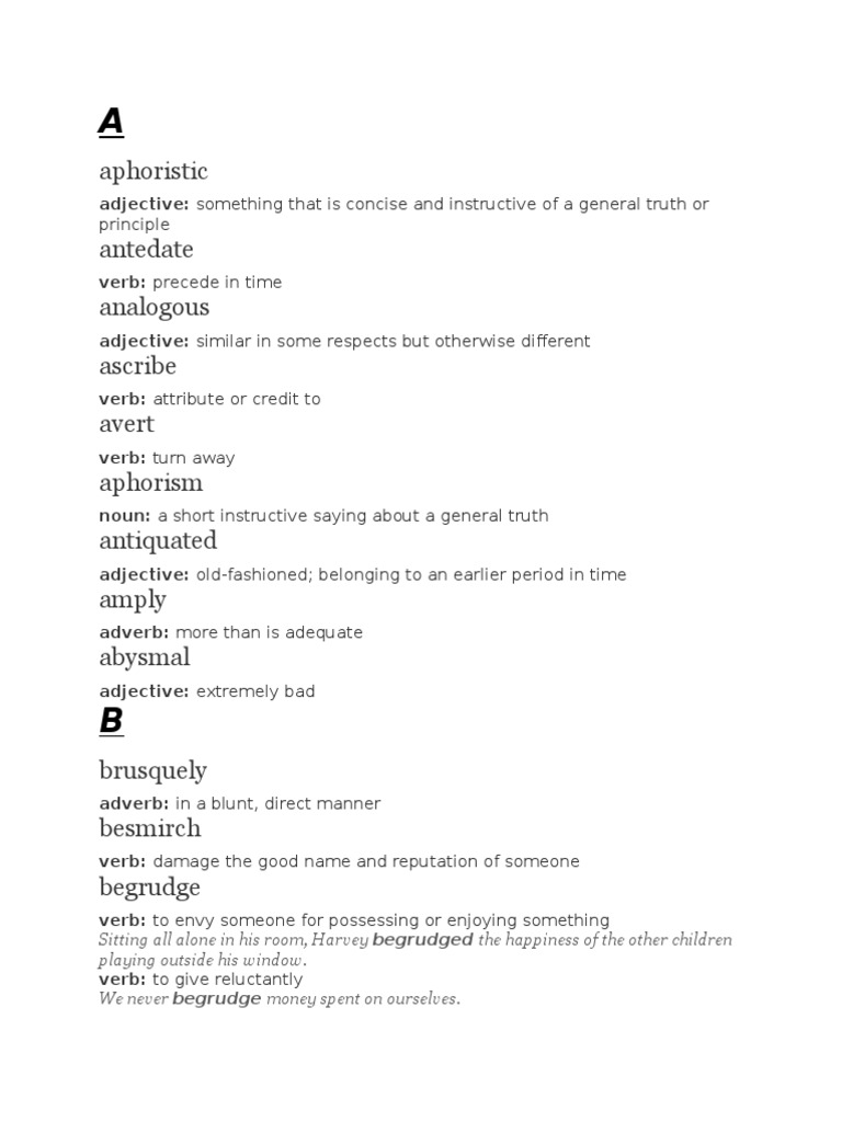 Aphoristic Antedate Analogous Ascribe Avert Aphorism Antiquated Amply ...