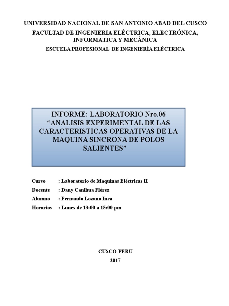 Informe Labo 7 Maquinas Electricas Informe Final | PDF | Corriente eléctrica | Poder (Física)