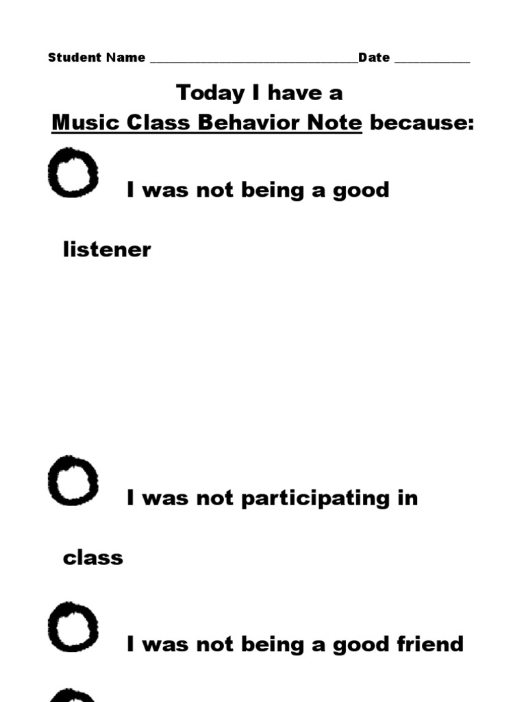 Kindergarten Behavior Note | PDF