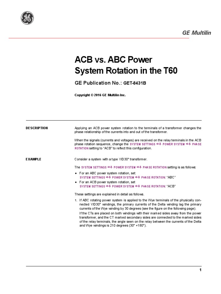ABC Vs Acb Phase Seq t60 Get-8431b | PDF | Transformer | Electrical ...