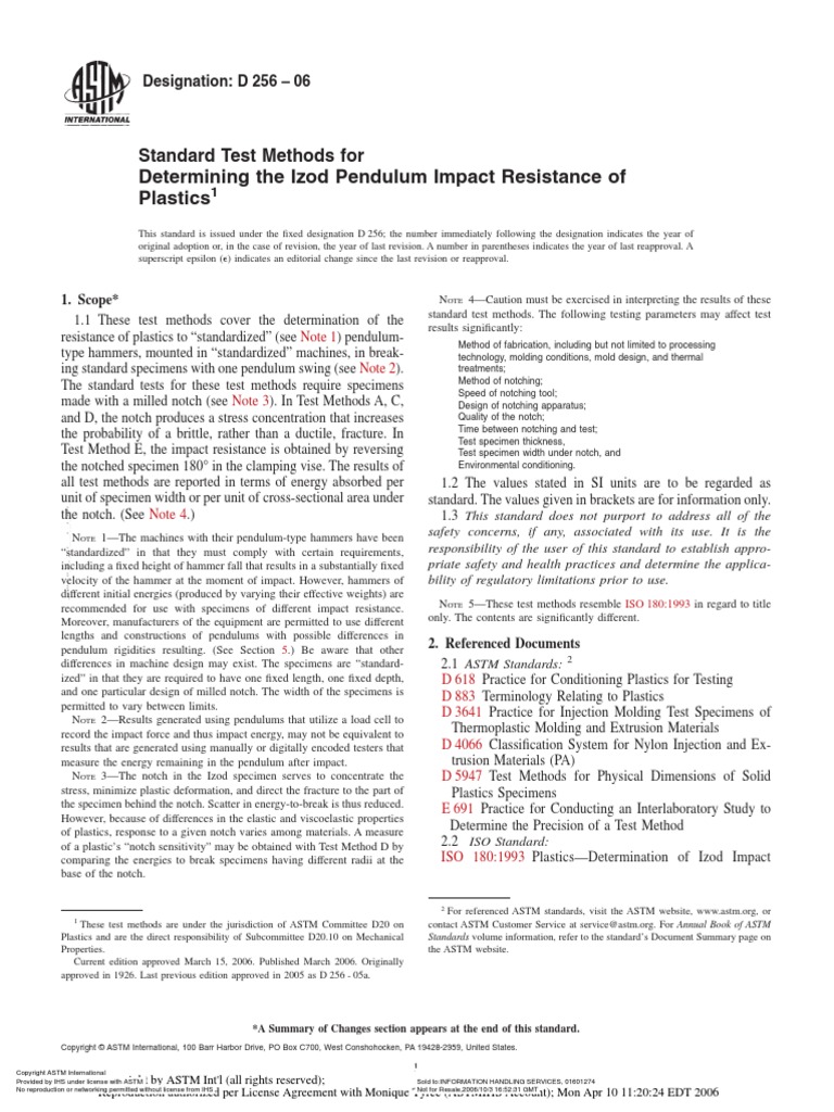 Astm D 256 | PDF | Fracture | Pendulum