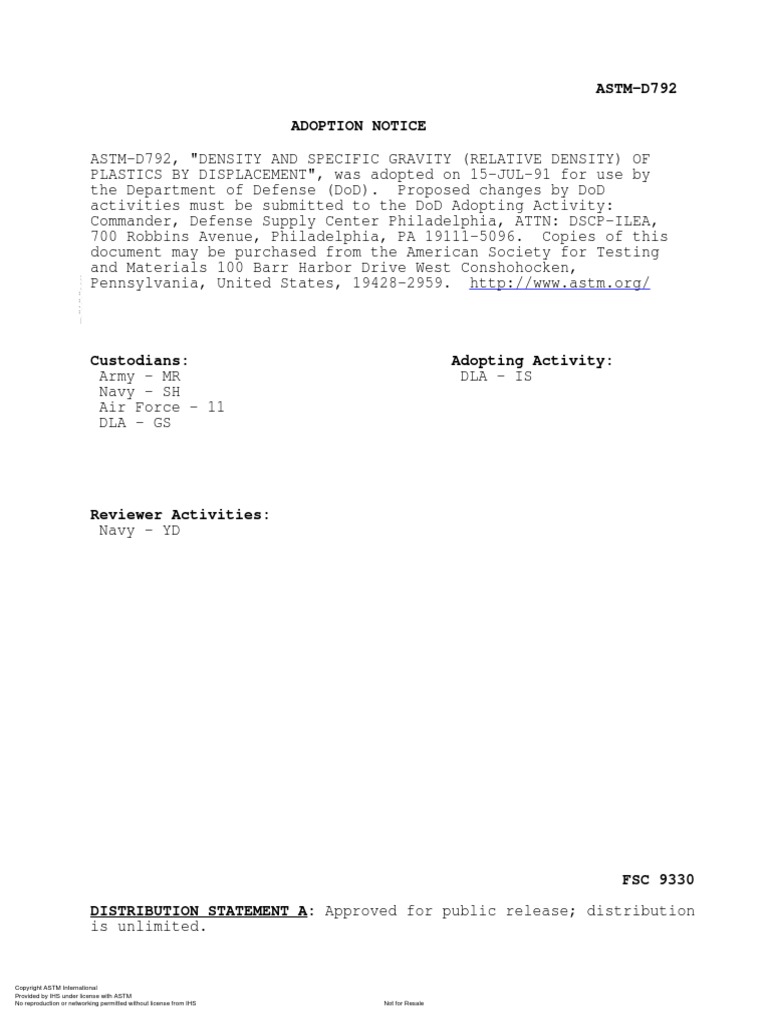 Astm D 792 | PDF | Density | International System Of Units