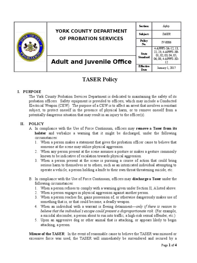 Taser Policy- Probation Services | Taser | Use Of Force