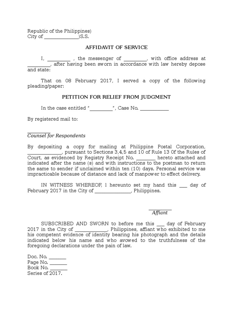 Affidavit of Service - Sample | PDF