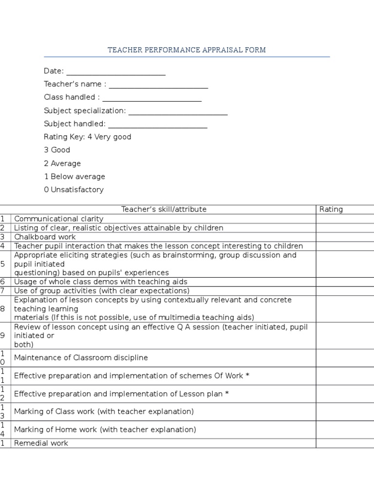 Teacher Performance Appraisal Form | PDF | Teachers | Curriculum