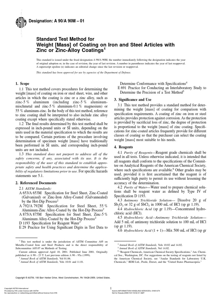 Astm A 90-A90m | PDF | Sheet Metal | Mass