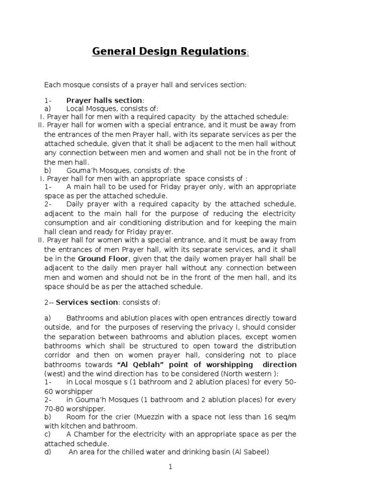 Mosque General Design Regulations | PDF | Mosque | Prayer