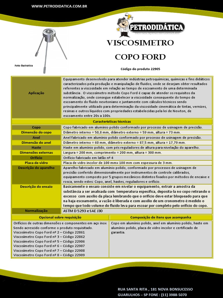 Viscosimetro Copo Ford 4 | PDF | Viscosidade | Física Aplicada e ...