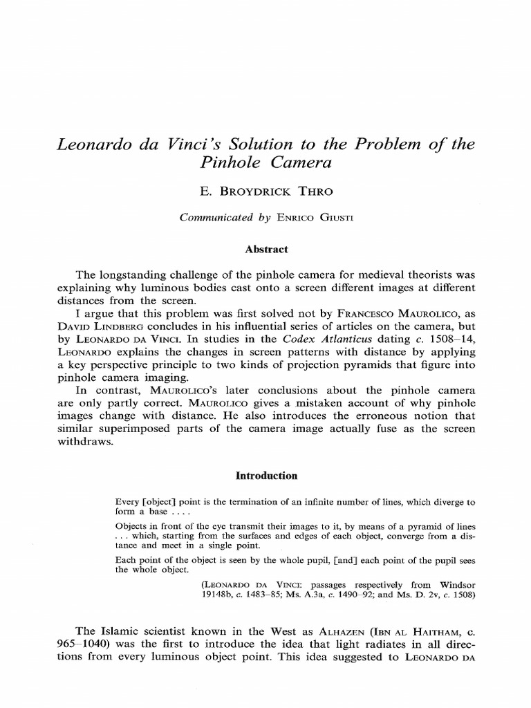 Leonardo's Pinhole Camera Insights | PDF | Perspective (Graphical ...