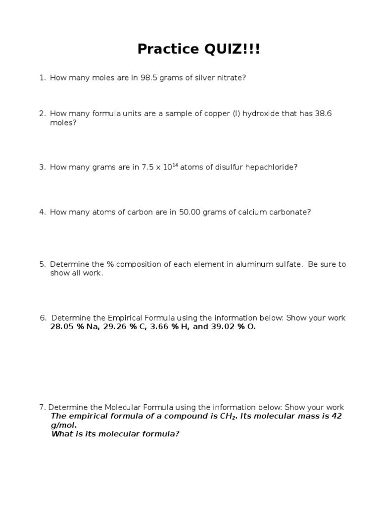 Mole Practice Quiz | PDF