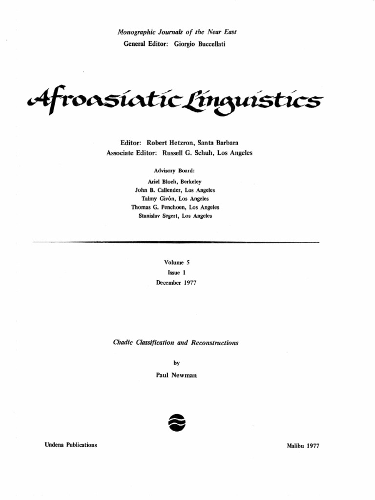 Newman - Chadic Classification and Reconstruction (1977) | PDF