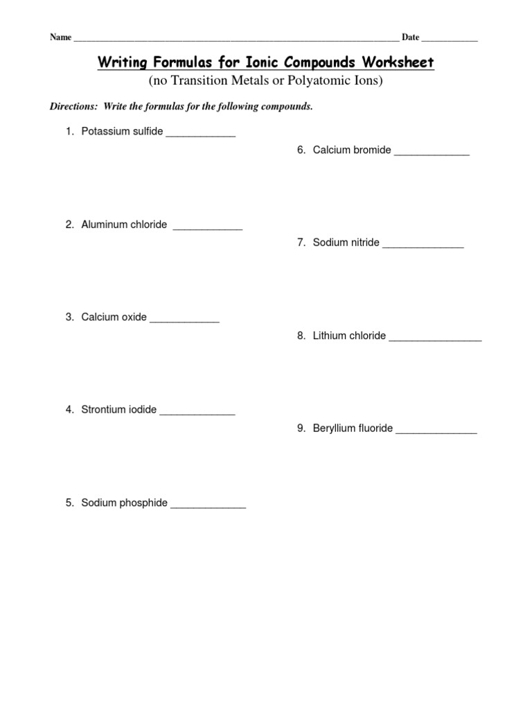 Writing & Naming Binary Ionic Compounds Worksheet | PDF
