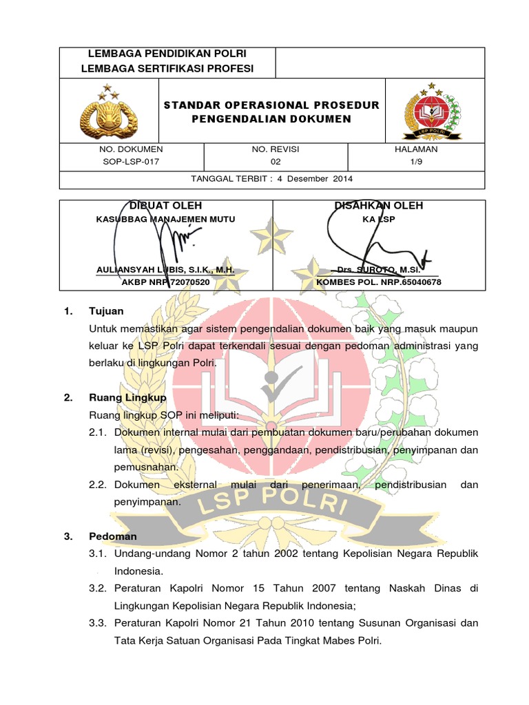 SOP-PENGENDALIAN-DOKUMEN Polisi PDF | PDF