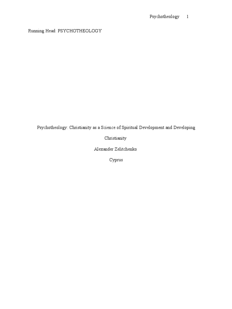 Psychotheology 1 Running Head: PSYCHOTHEOLOGY | PDF | Soul | Theology