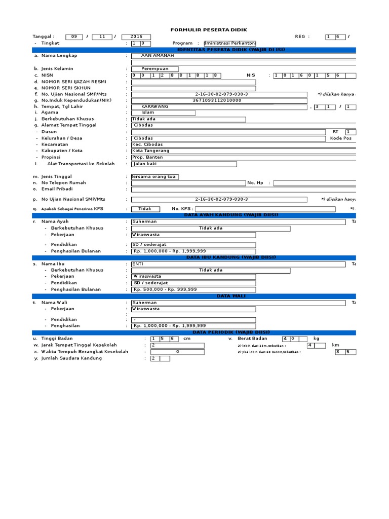 Form Data Siswa | PDF