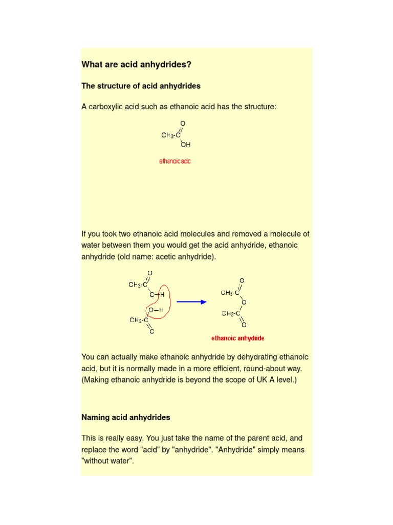 Acid Anhydrides | PDF | Acetic Acid | Acid