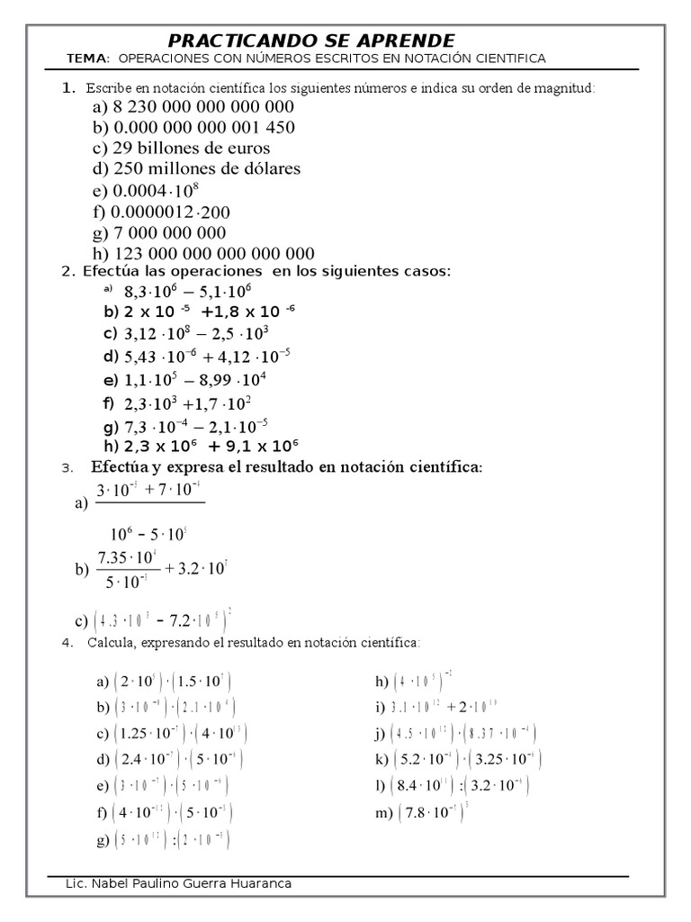 Operaciones Con Notacion Cientifica | PDF