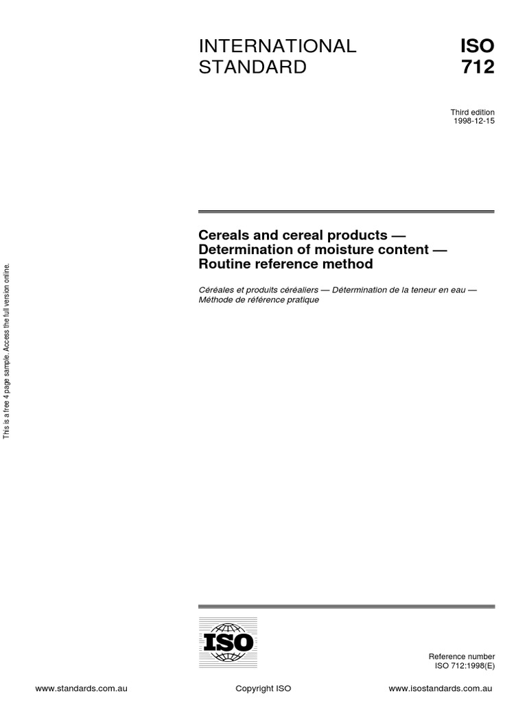 Iso 712 - 1998 | PDF | International Organization For Standardization | Agriculture