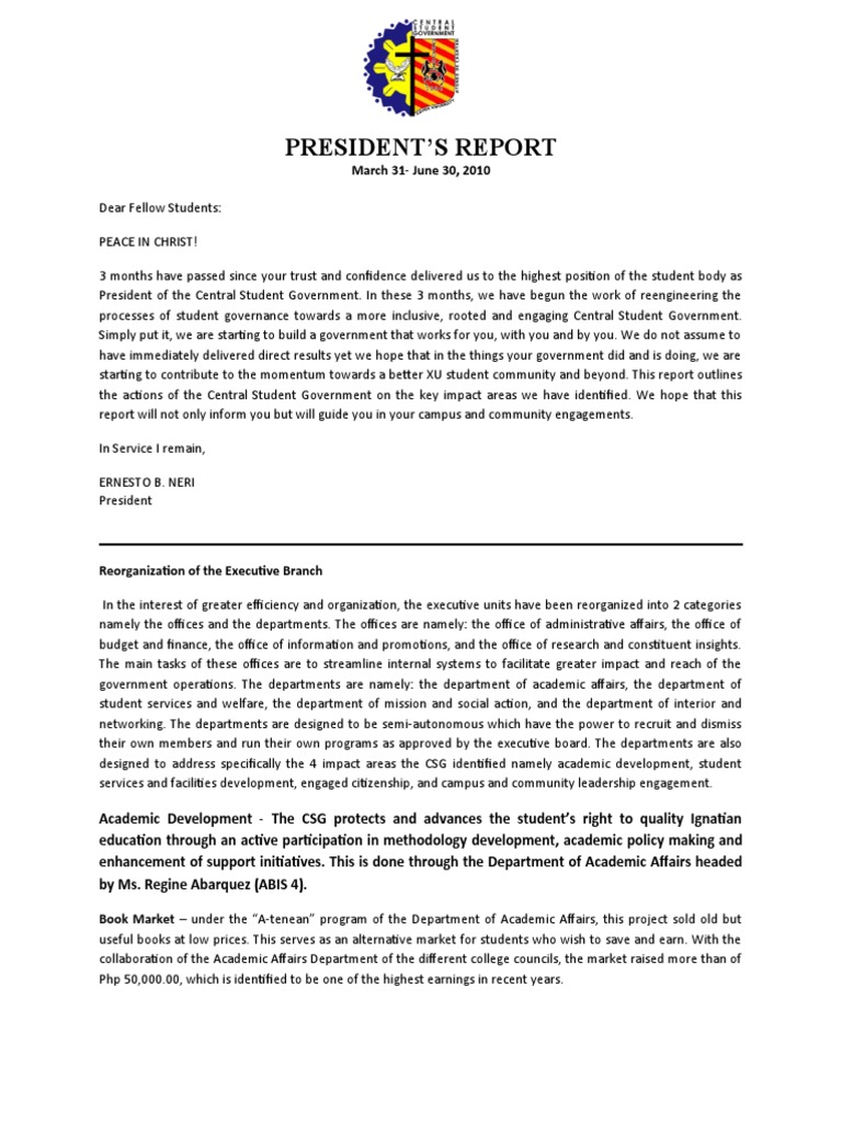 Presidents' Report | PDF | Behavior Modification | Service Learning