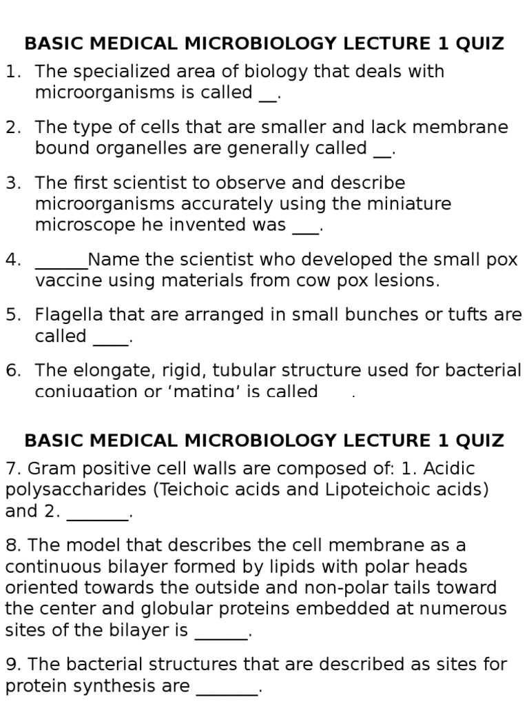 Basic Medical Microbiology Quiz 1 | PDF