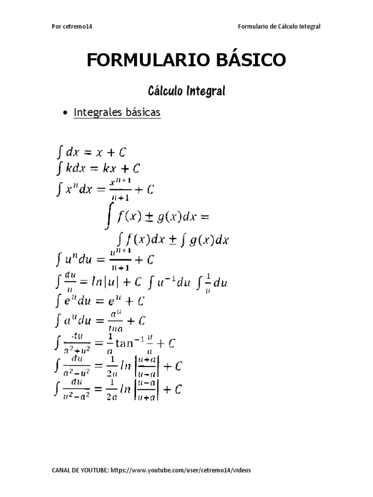 Formulario de Calculo Integral | PDF | Integral | Seno