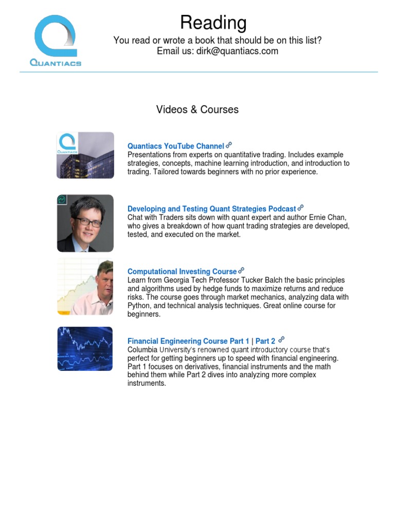 Quantiacs Reading List | PDF | Quantitative Analyst | Algorithmic Trading