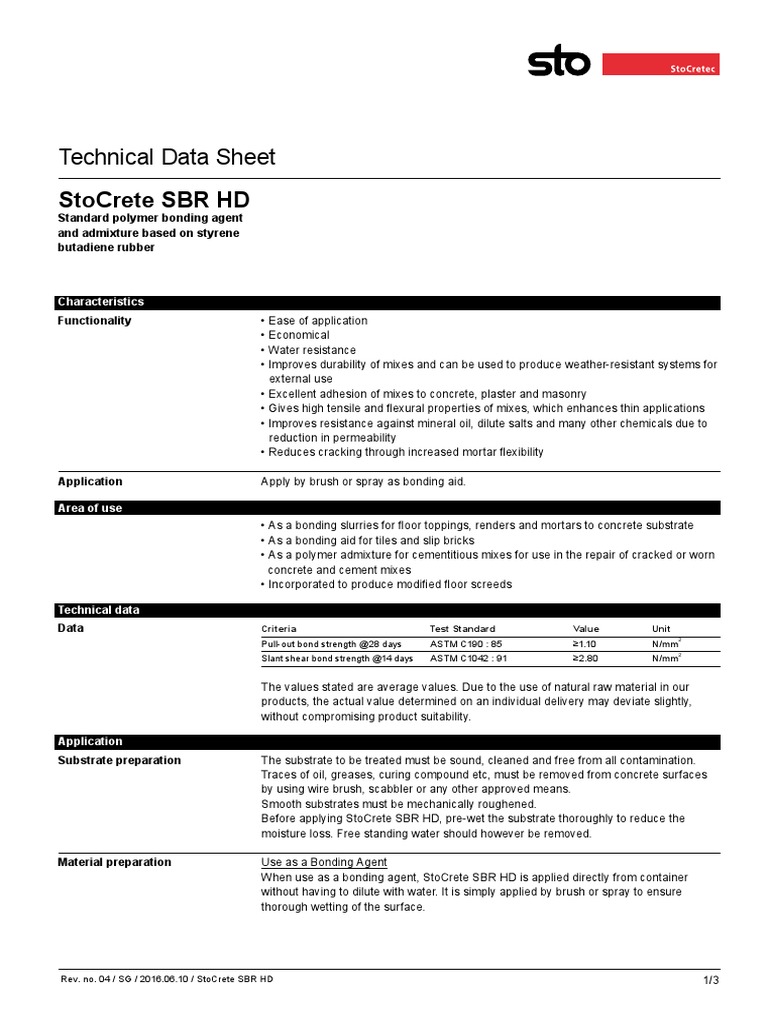 StoCrete SBR | PDF | Mortar (Masonry) | Concrete