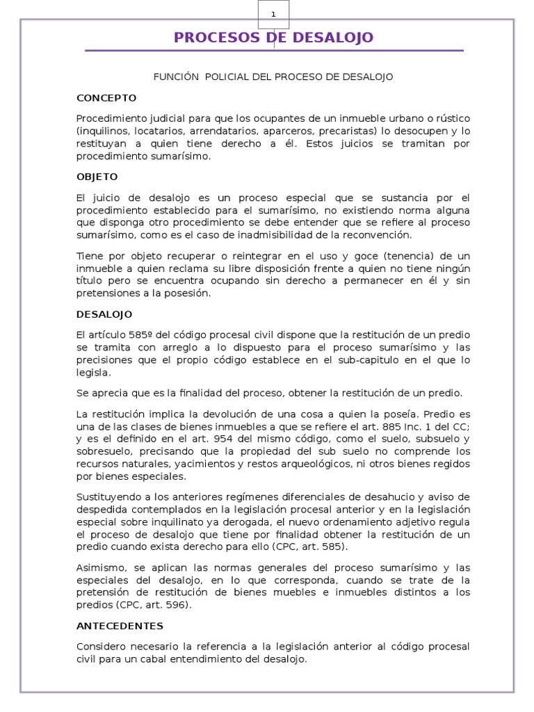 Proceso de Desalojo | PDF | Desalojo | Demanda judicial