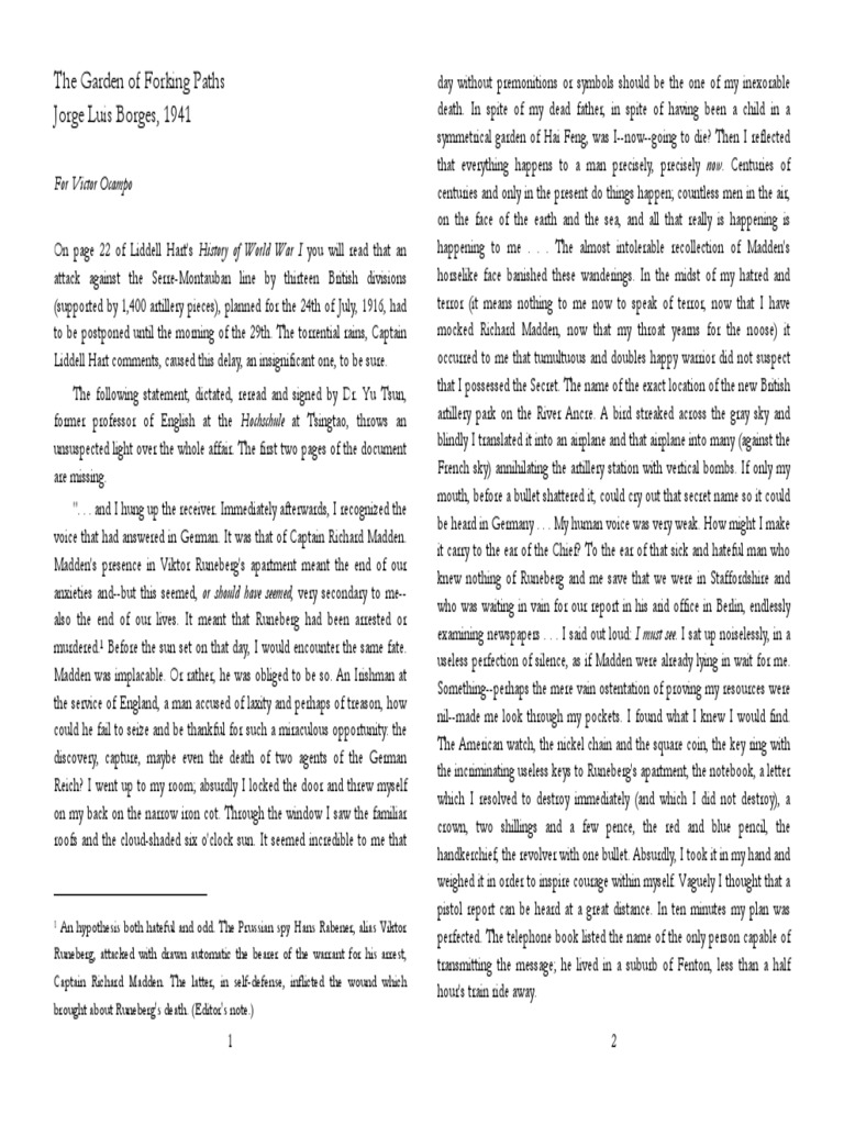 Borges The Garden of Forking Paths | PDF