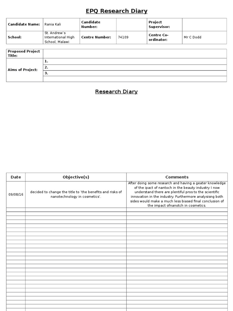 EPQ Research Diary | PDF