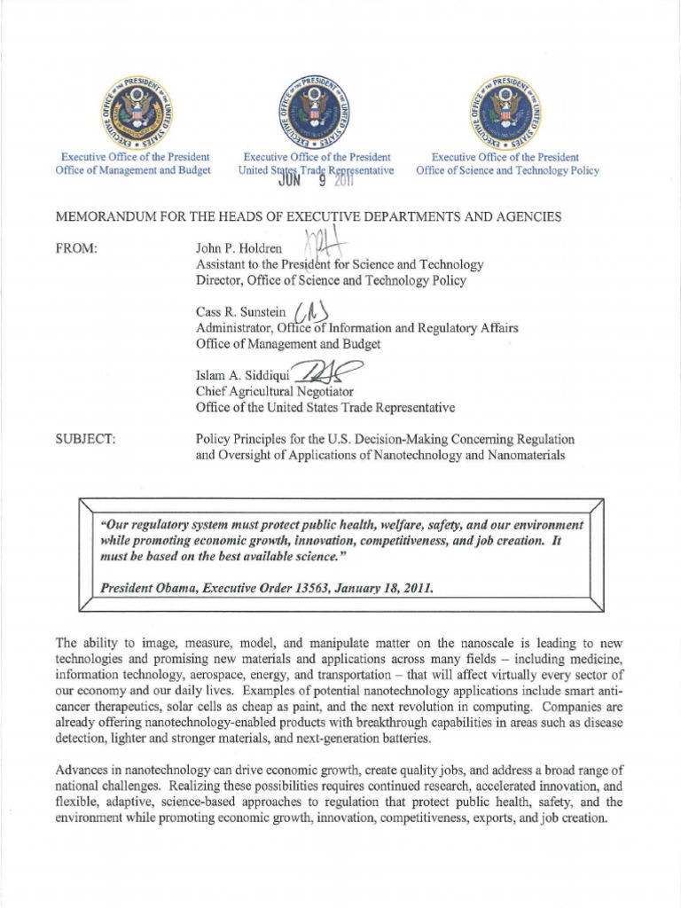 John P. Holdren Nanotechnology Regulation and Oversight Principles ...