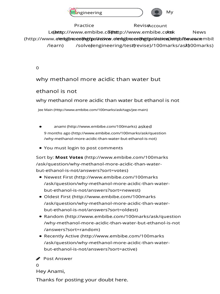 Why Methanol More Acidic Than Water But Ethanol Is Not | PDF | Acid ...