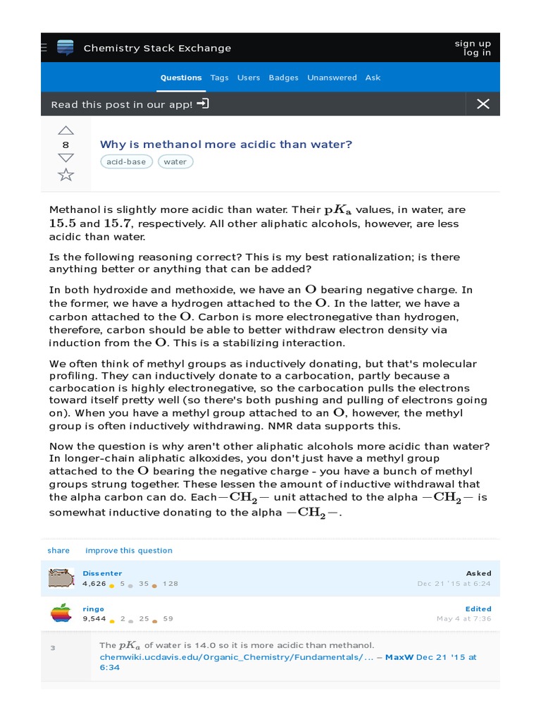 Why Is Methanol More Acidic Than Water | PDF | Properties Of Water | Acid