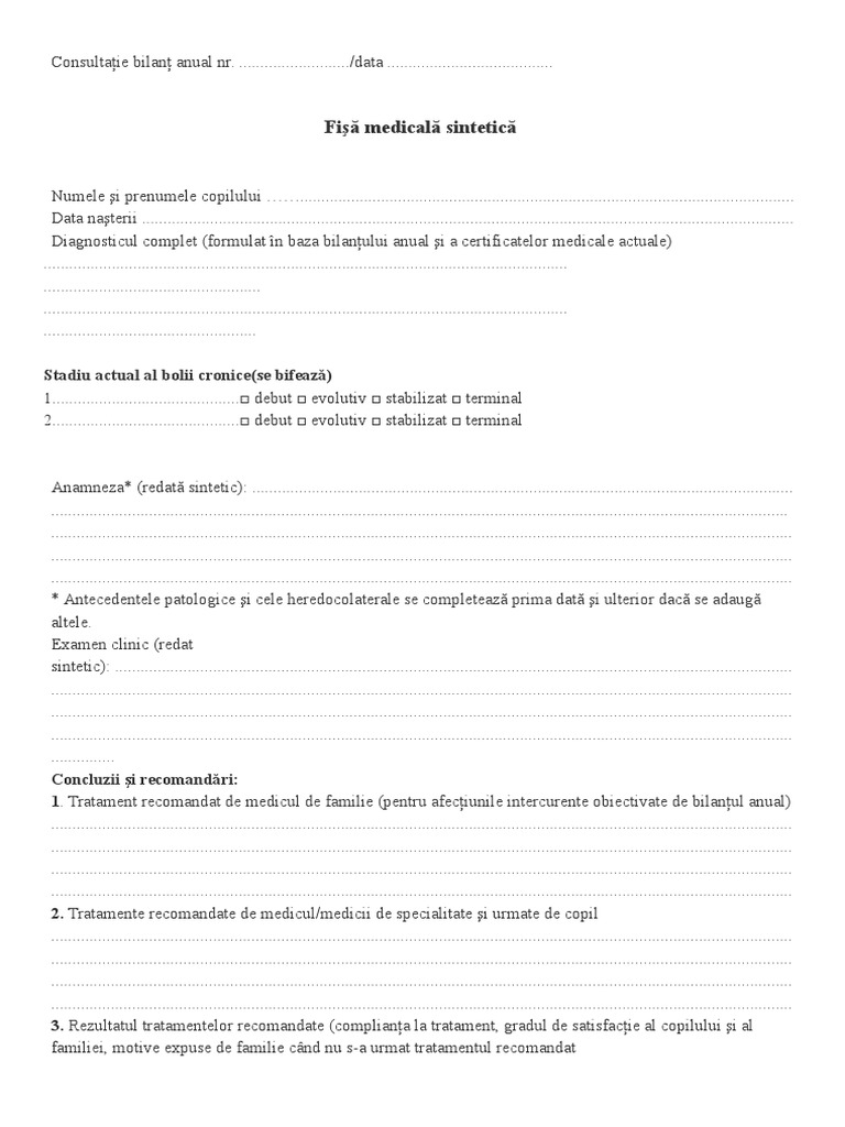 Fisa Medicala Sintetica | PDF
