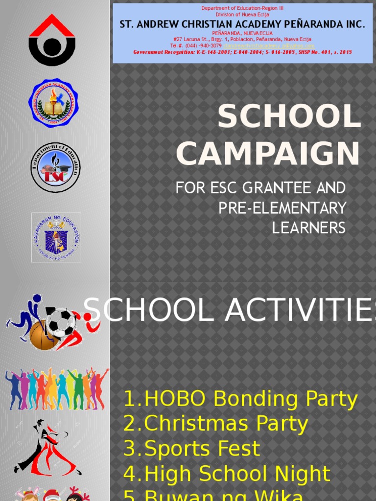 School Campaign: For Esc Grantee and Pre-Elementary Learners | PDF