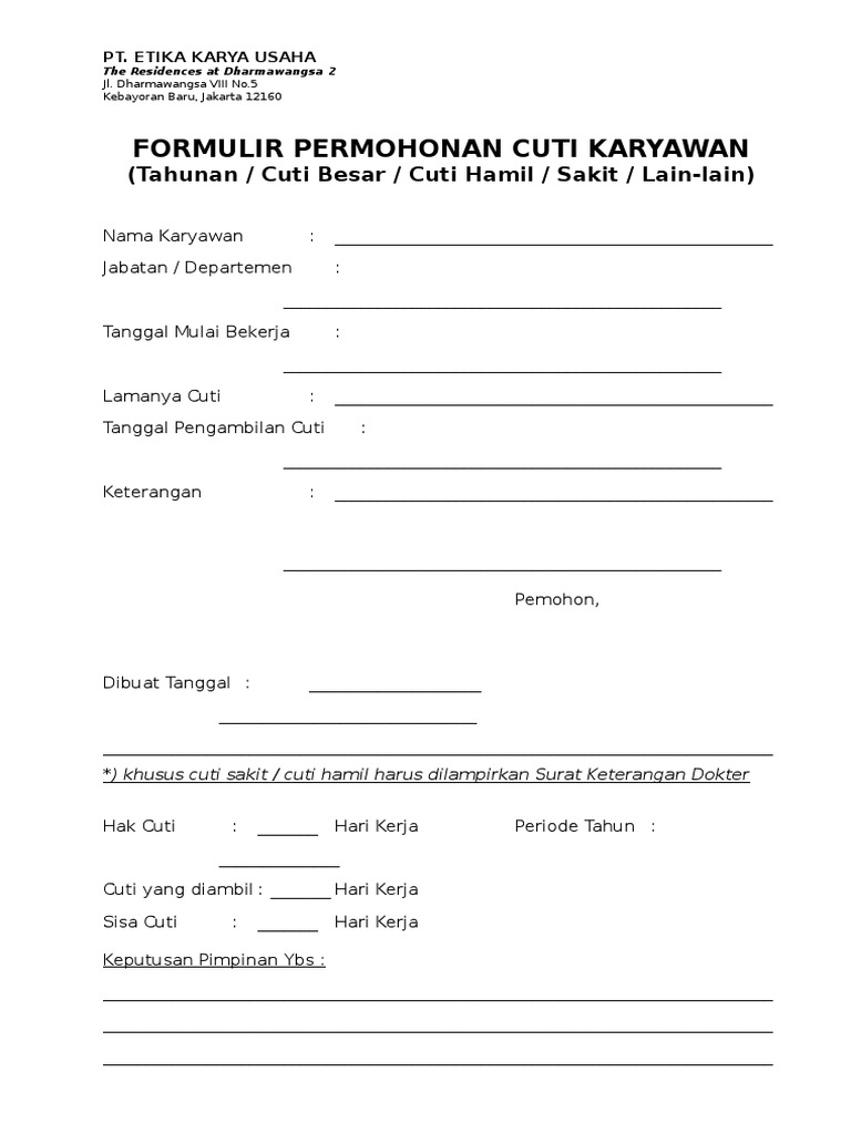 Formulir Permohonan Cuti Karyawan | PDF