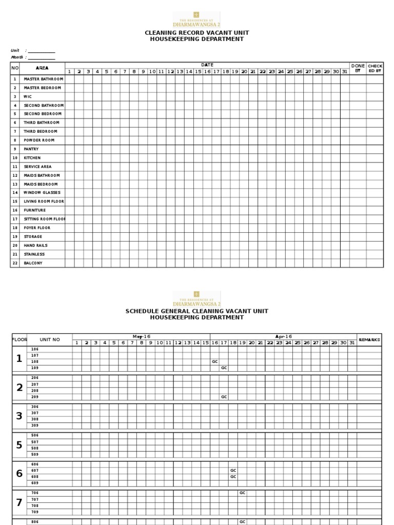 Vacant Unit Cleaning Schedule & Checklist | PDF