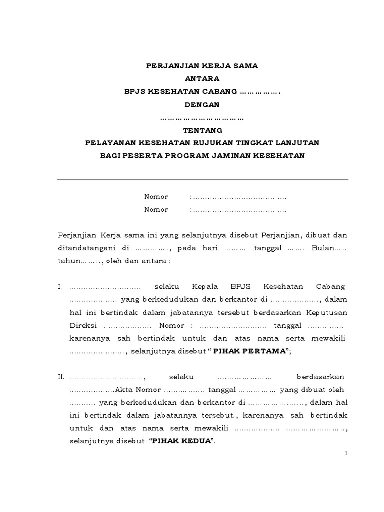 Perjanjian Kerja Sama Bpjs Kesehatan Pdf