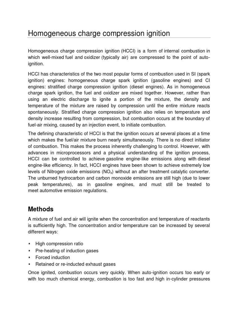 Homogeneous Charge Compression Ignition: Methods | PDF | Internal Combustion Engine | Combustion