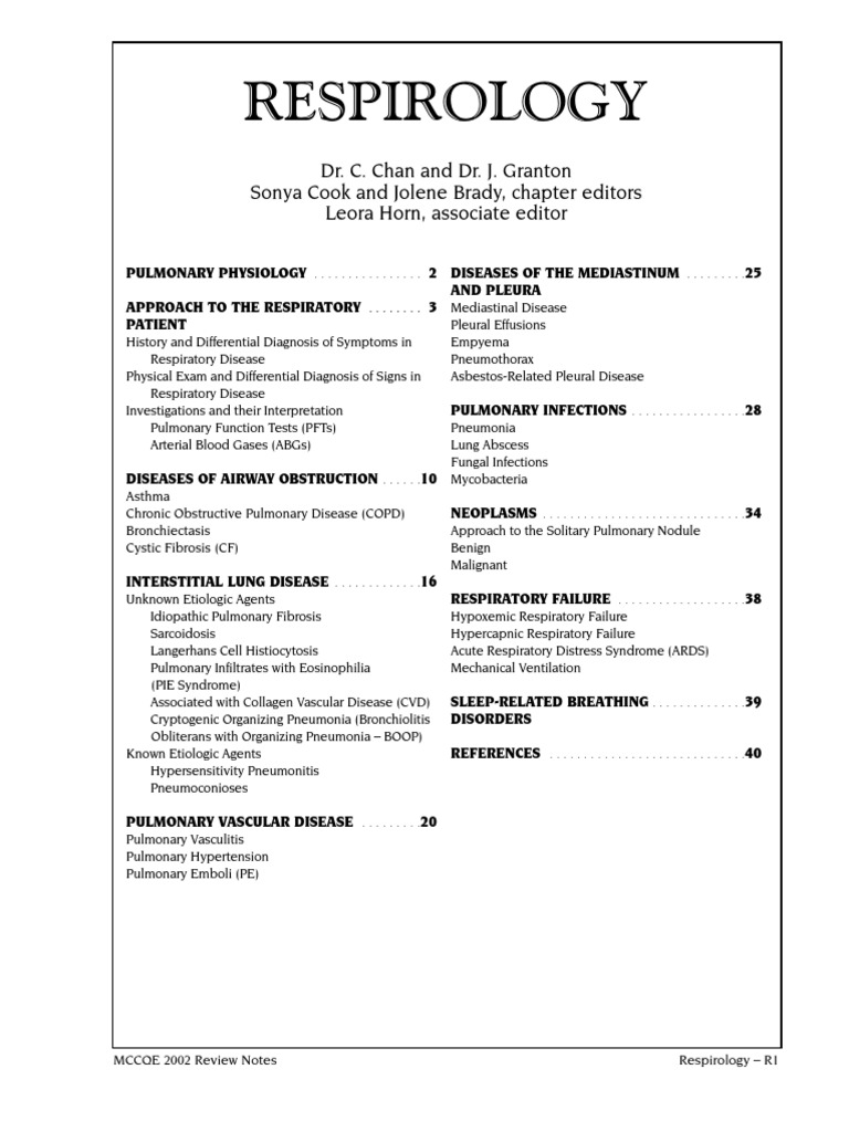 MCCQE 2002 Review Notes - Respirology PDF | PDF | Chronic Obstructive ...