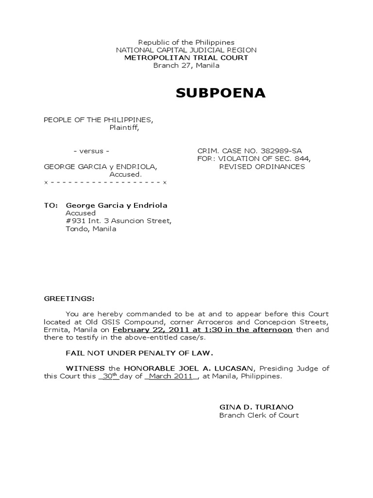 Subpoena | PDF